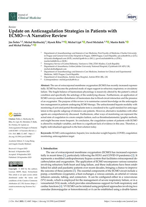 Pdf Update On Anticoagulation Strategies In Patients With Ecmo A Narrative Review