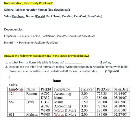 Solved Normalization Case Study Problem 2 Original Table In Chegg Com