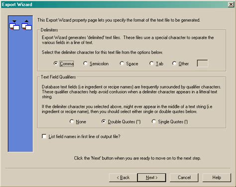 Exporting Data Export Wizard Ascii Text Export Wizard Text Format Page