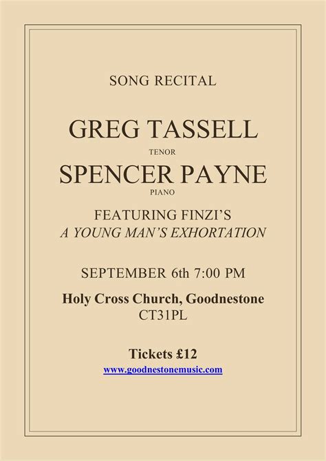 Song Recital Greg Tassell Tenor Spencer Payne Piano Holy Cross