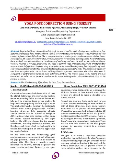 Pdf Yoga Pose Correction Using Posenet