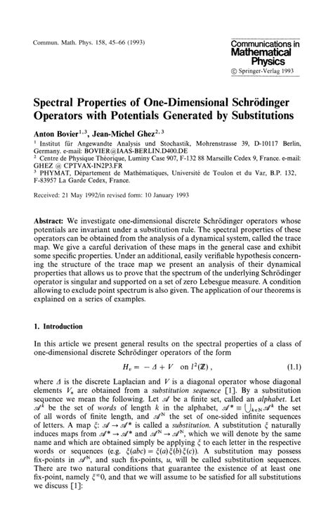 Pdf Spectral Properties Of One Dimensional Schrödinger Operators With Potentials Generated By