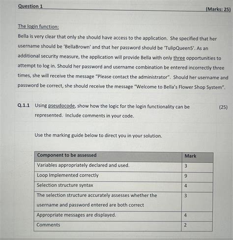 solved question 1 marks 25 the login function bella is