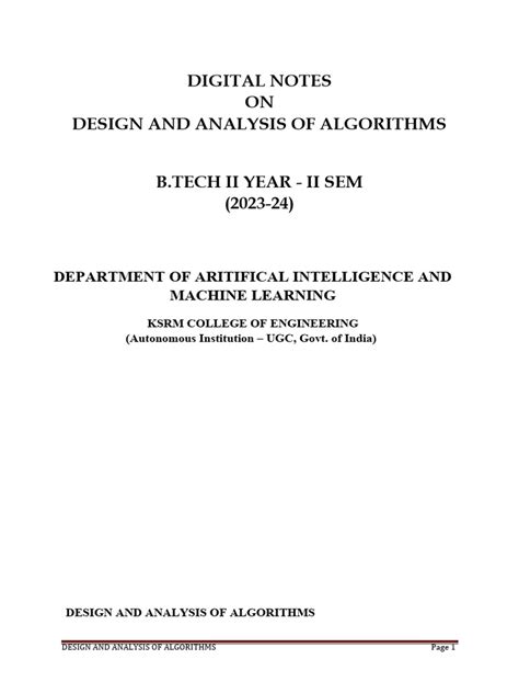 Daa Notes Pdf Algorithms Time Complexity