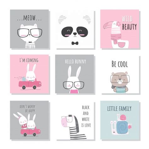 Симпатичные животные коллекция набор иллюстраций для детей Премиум векторы Dibujo De Mono