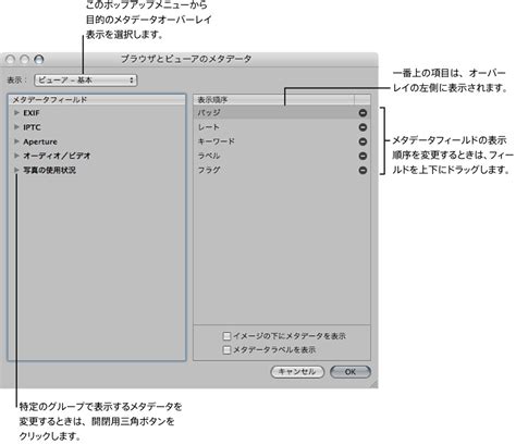 表示するメタデータの種類を指定する Aperture ヘルプ