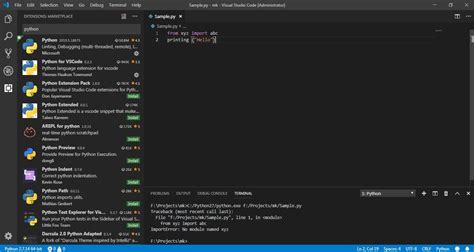 Not Able To Get Real Time Error In Visual Code During Python