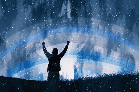 여러 가지 빛깔의 서 있는 남자와 풍경의 추상적 인 디지털 페인팅 개념에 대한 스톡 사진 및 기타 이미지 개념 남자 다중 색상 Istock