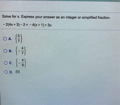 Solved Solve For X Express Your Answer As An Integer Or Chegg Com