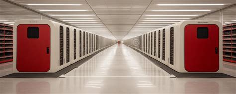 Modern Data Center Server Room Corridor Technology Infrastructure Cloud Computing Stock