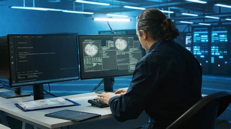 Premium Photo System Administrator In Server Room Frightened By