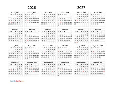 2026 And 2027 Calendar Printables Free Download
