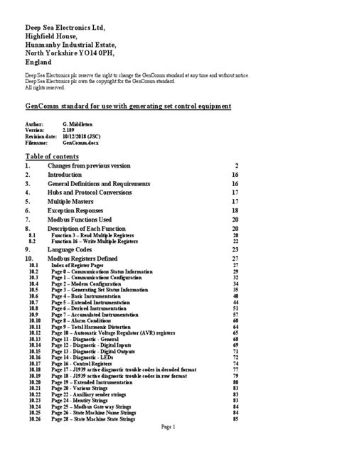 Manual Gencomm Modbus Pdf