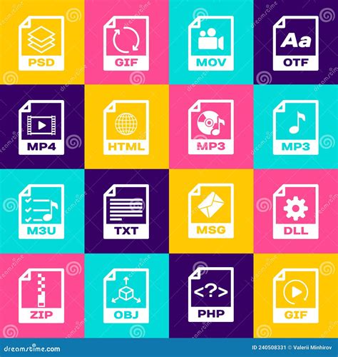 Set GIF File Document DLL MP MOV HTML And MP Icon Vector Stock Vector Illustration Of