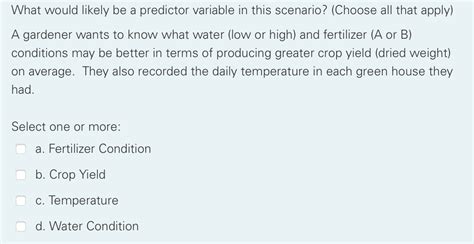 Solved What Would Likely Be A Predictor Variable In This Chegg
