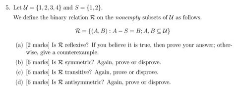 solved 5 let u {1 2 3 4} and s {1 2} we define the binary