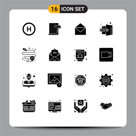 User Interface Pack Of 16 Basic Solid Glyphs Of Location Out Email