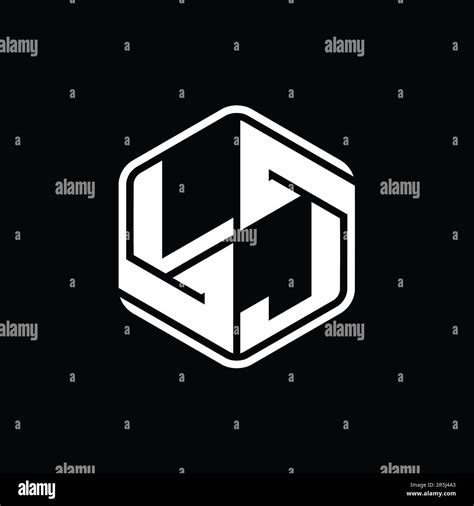 Lj Letter Logo Monogram Hexagon Shape With Ornament Abstract Isolated Outline Design Template