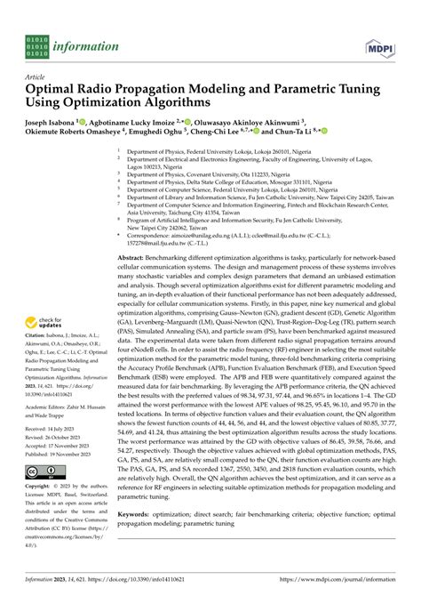 Pdf Optimal Radio Propagation Modeling And Parametric Tuning Using