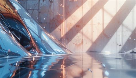 Abstract Scene Featuring Smooth Reflective Metallic Surfaces With Curved Shapes Stock