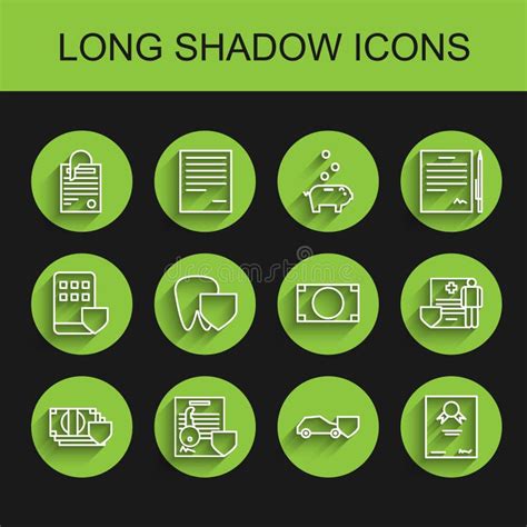 set line money with shield document key file document and paper clip