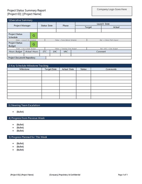 Status Report Template In Word And Pdf Formats