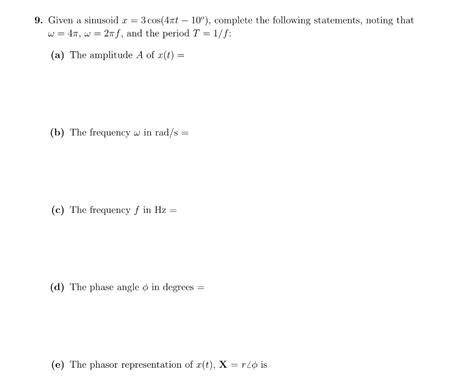 Solved Given A Sinusoid X 3 Cos4πt − 10o Complete The