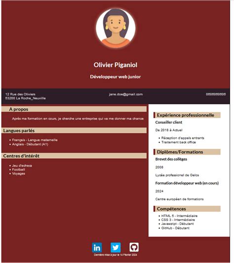 Résolu Cv En Html Et Css Par Oliviermessii Page 1 Openclassrooms