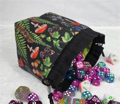 Dice Bag With Square Bottom Drawstring Pouch In Mushroom Fabric Etsy