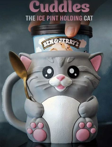 Cuddies The Cat Ice Cream Pint Holder Eco Friendly 3d Printed