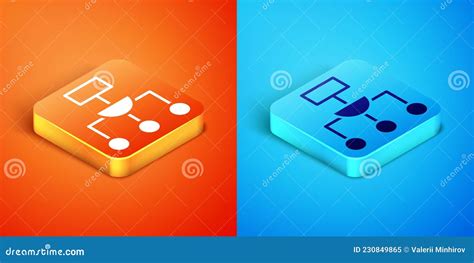 Isometric Algorithm Icon Isolated On Orange And Blue Background