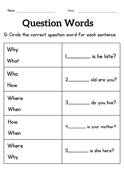 Question Words Worksheet For Grade 1 Or 2 Wh Questions Exercises Worksheets Library