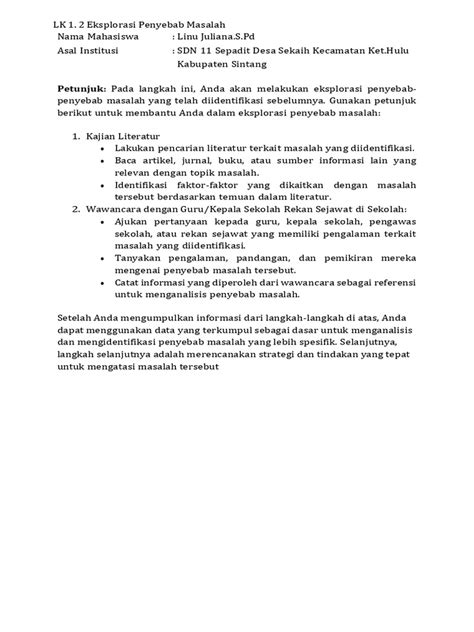Lk 12 Eksplorasi Penyebab Masalahlinu Julianaspd Pdf