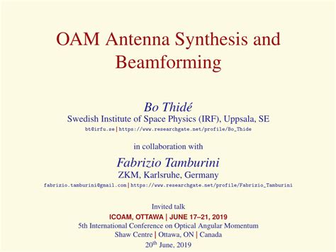 Pdf Oam Antenna Synthesis And Beamforming Invited Talk