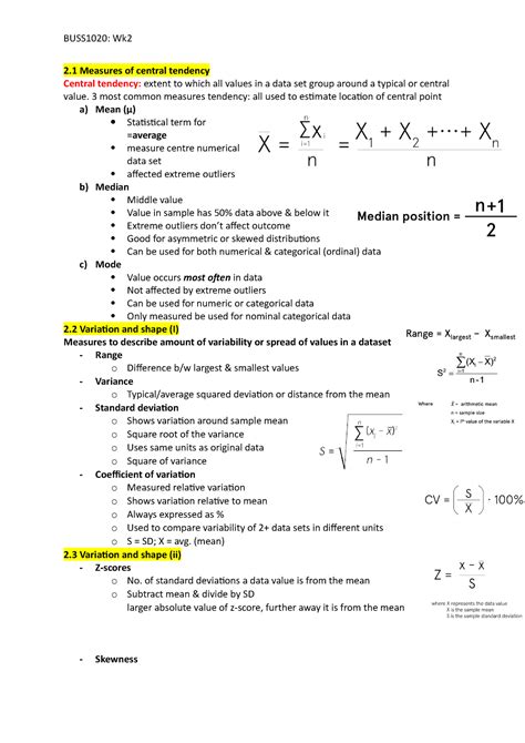 Buss1020 Wk2 Lecture Notes On Week 2 Central Tendency 2 Measures Of