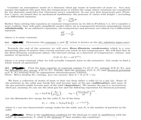 Solved Consider An Atmosphere Made Of A Diatomic Ideal Gas