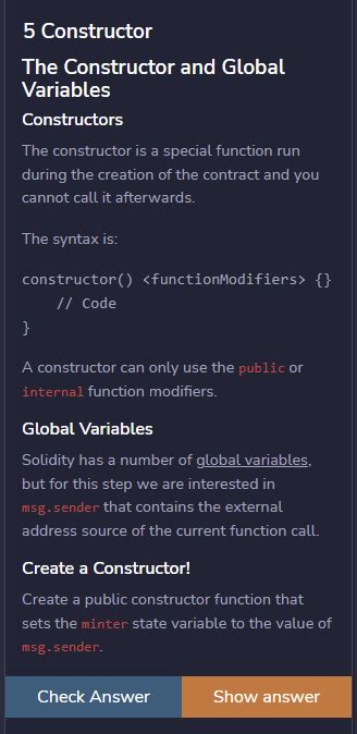 Clicking On The Global Variables Link On Solidity Introduction Lesson Constructor Is Not