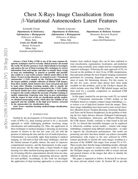 Pdf Chest X Rays Image Classification From Beta Variational Autoencoders Latent Features