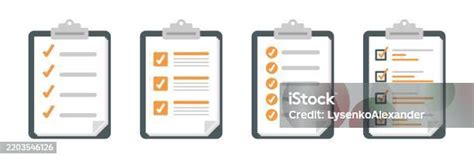 체크리스트 아이콘이 플랫 스타일로 설정된 클립보드입니다 계획 및 구성 고립 된 배경에 작업 벡터 그림 문서 서명 비즈니스 개념