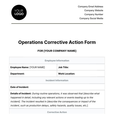 Operations Corrective Action Form Template Edit Online And Download Example