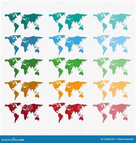 Collection Of Color World Maps With Different Textures Set World Map Stock Vector