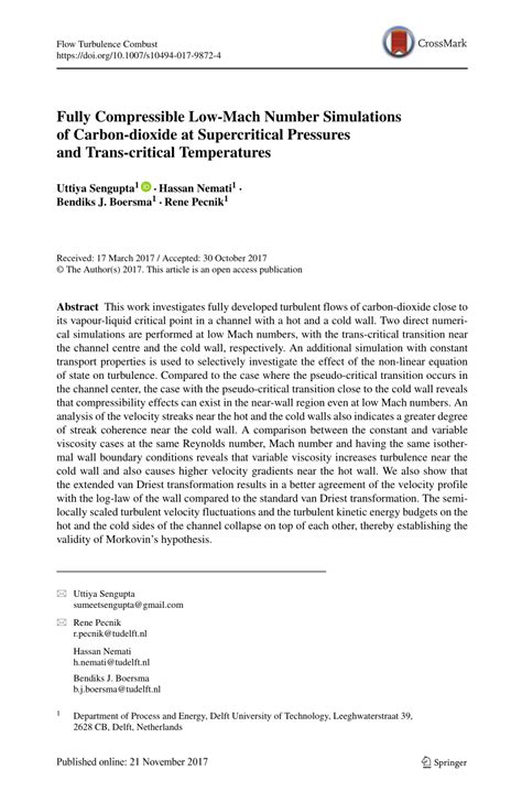 PDF Fully Compressible Low Mach Number Simulations Of Carbon Dioxide At Supercritical