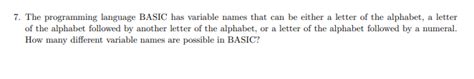 Solved The Programming Language Basic Has Variable Names