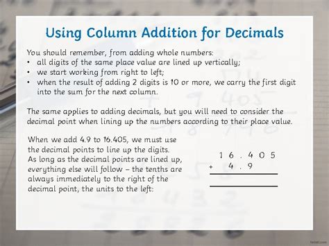 Number Column Addition And Subtraction For Decimals Learning