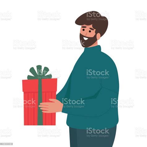 선물 상자를 들고 있는 남자 선물 플랫 스타일 귀여운 벡터 일러스트레이션 계절에 대한 스톡 벡터 아트 및 기타 이미지 계절 공휴일 귀여운 Istock