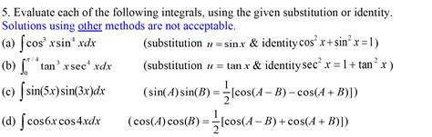 solved 5 evaluate each of the following integrals using