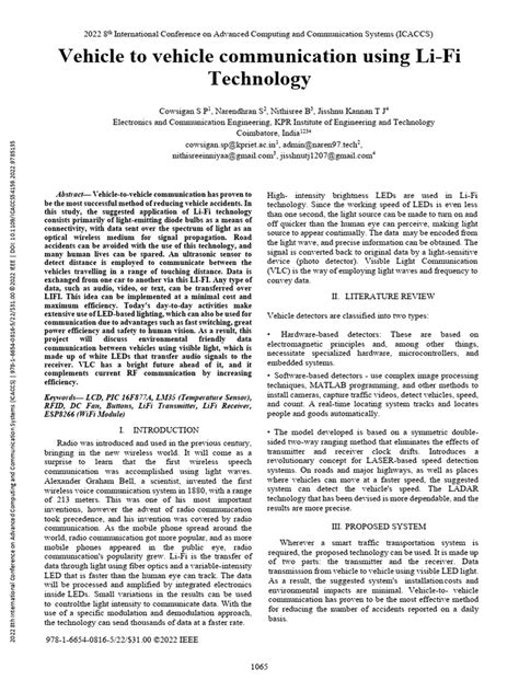 Vehicle To Vehicle Communication Using Li Fi Technology Pdf Radio Radio Frequency