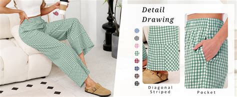 Anrabess Womens Gingham Pants Checkered Plaid Striped Boxer Wide Leg
