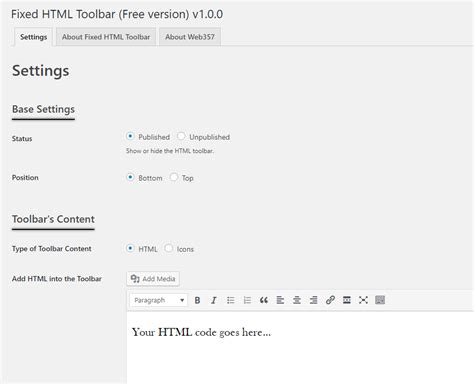 Fixed Html Toolbar Wordpress Plugin Web357