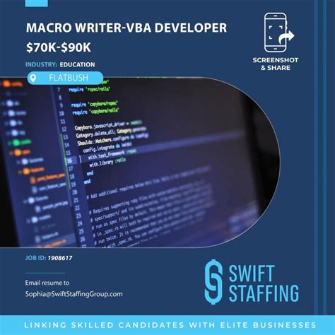 Macro Writer Vba Developer 70 90k Per Year Flatbush Location